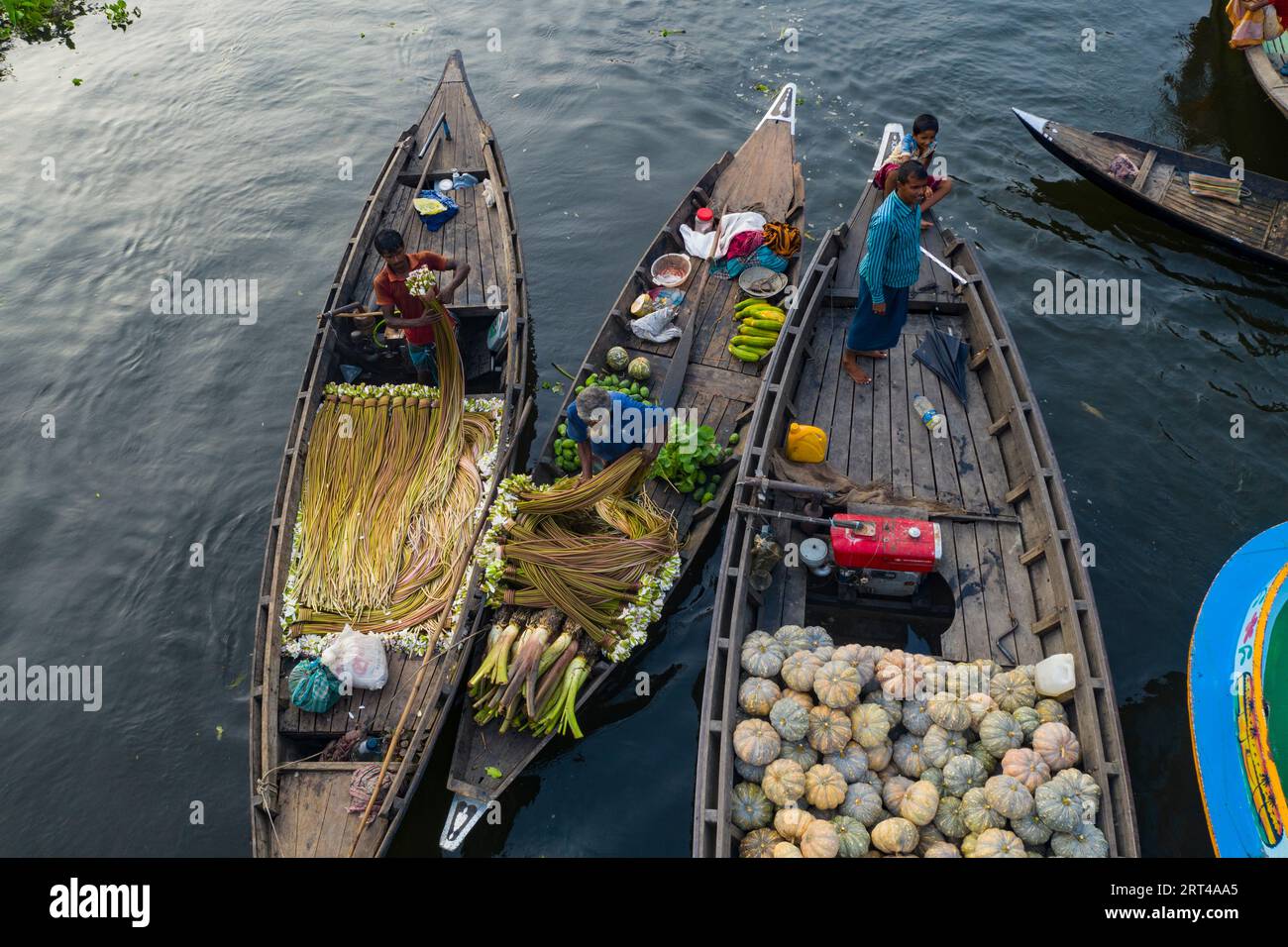 Pirojpur, Bangladesh: Aerial view of a bi-weekly floating market where ...