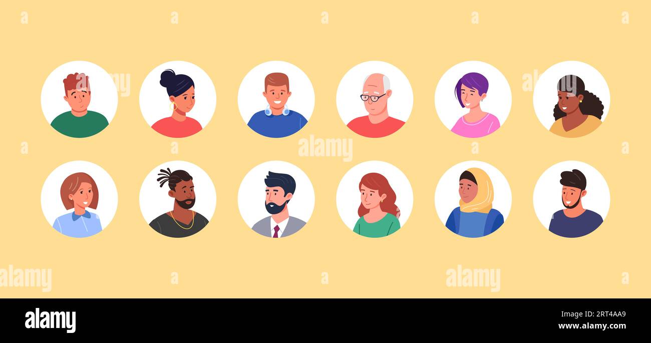 User portraits frames. Multicultural people head with aged and young ...