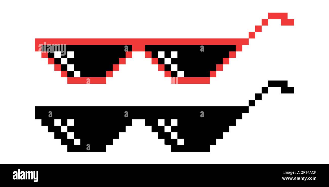 Vector Pixel Boss Glasses Icon Set in 8 bit Retro Style. Summer Meme ...