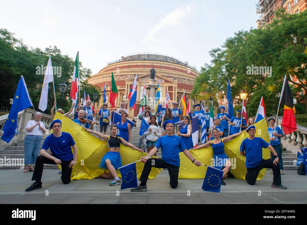 9 Sept 2023, London, UK - The team that delivered the flags and berets ...