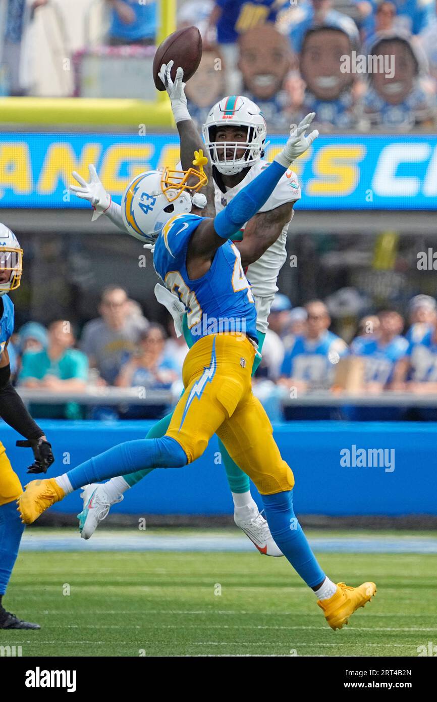 Los Angeles Chargers cornerback Michael Davis (43) breaks up a pass ...
