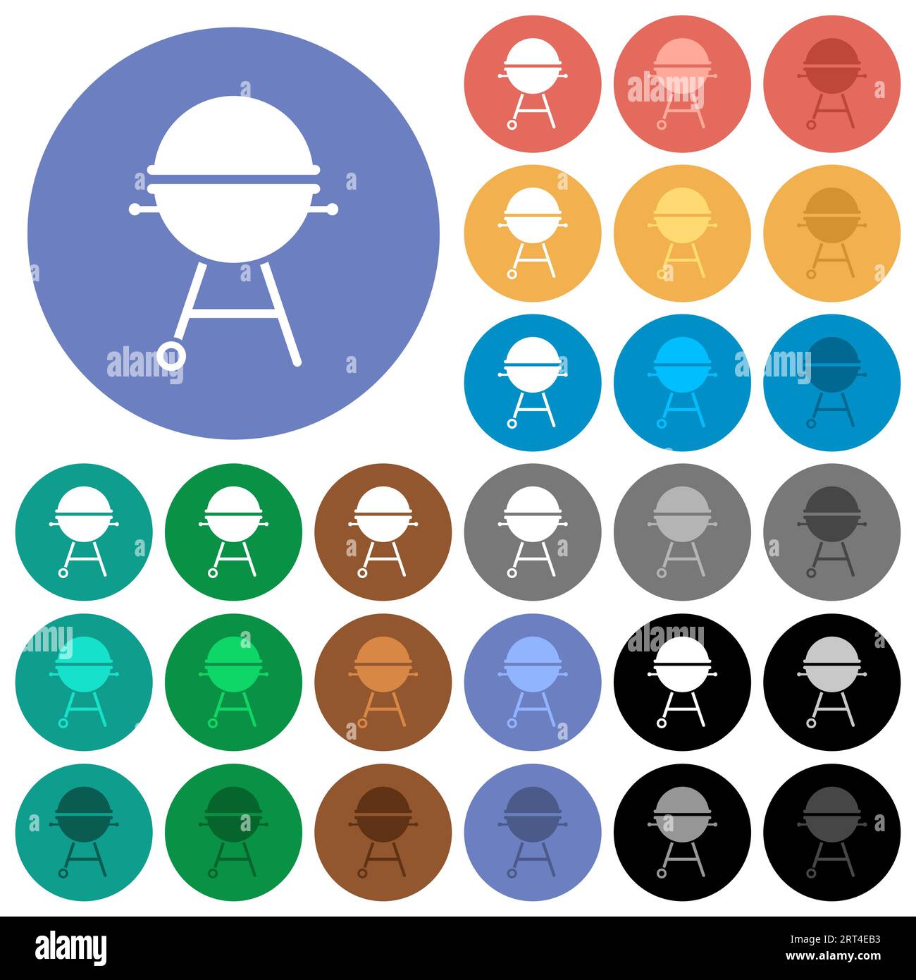 Barbecue grill with cover solid multi colored flat icons on round ...