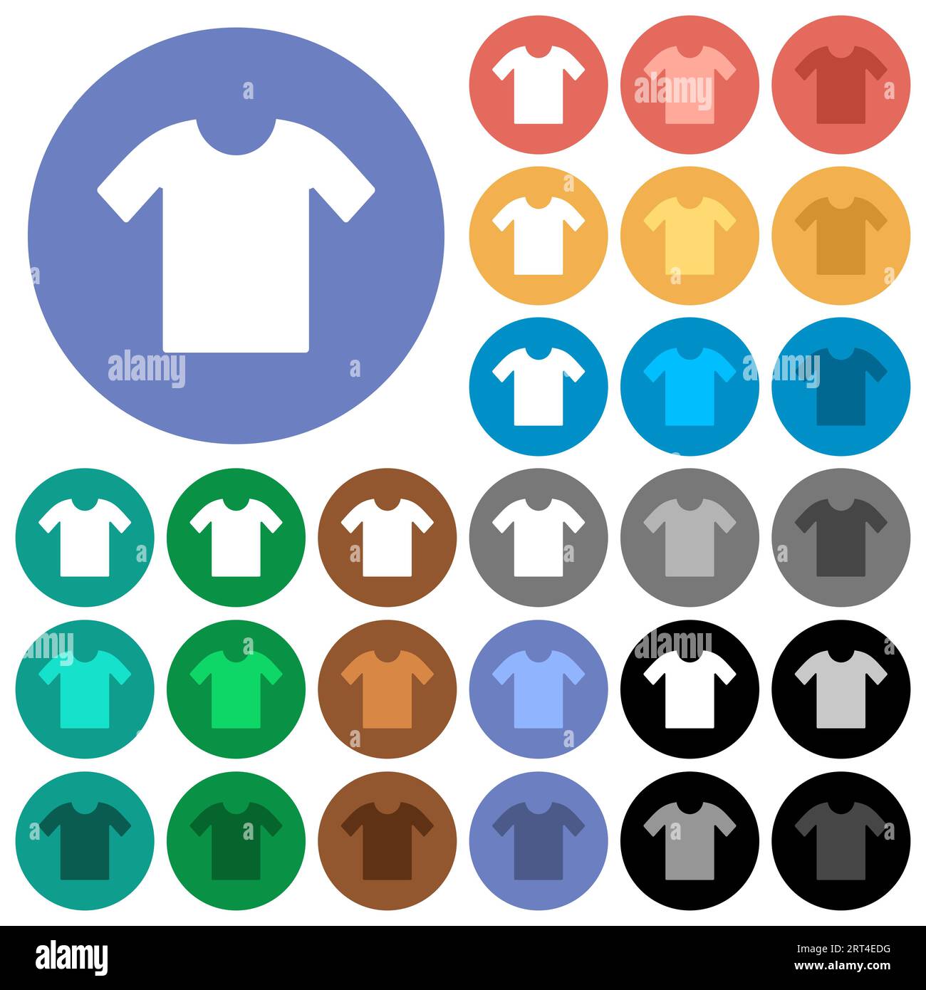 T-shirt solid multi colored flat icons on round backgrounds. Included ...
