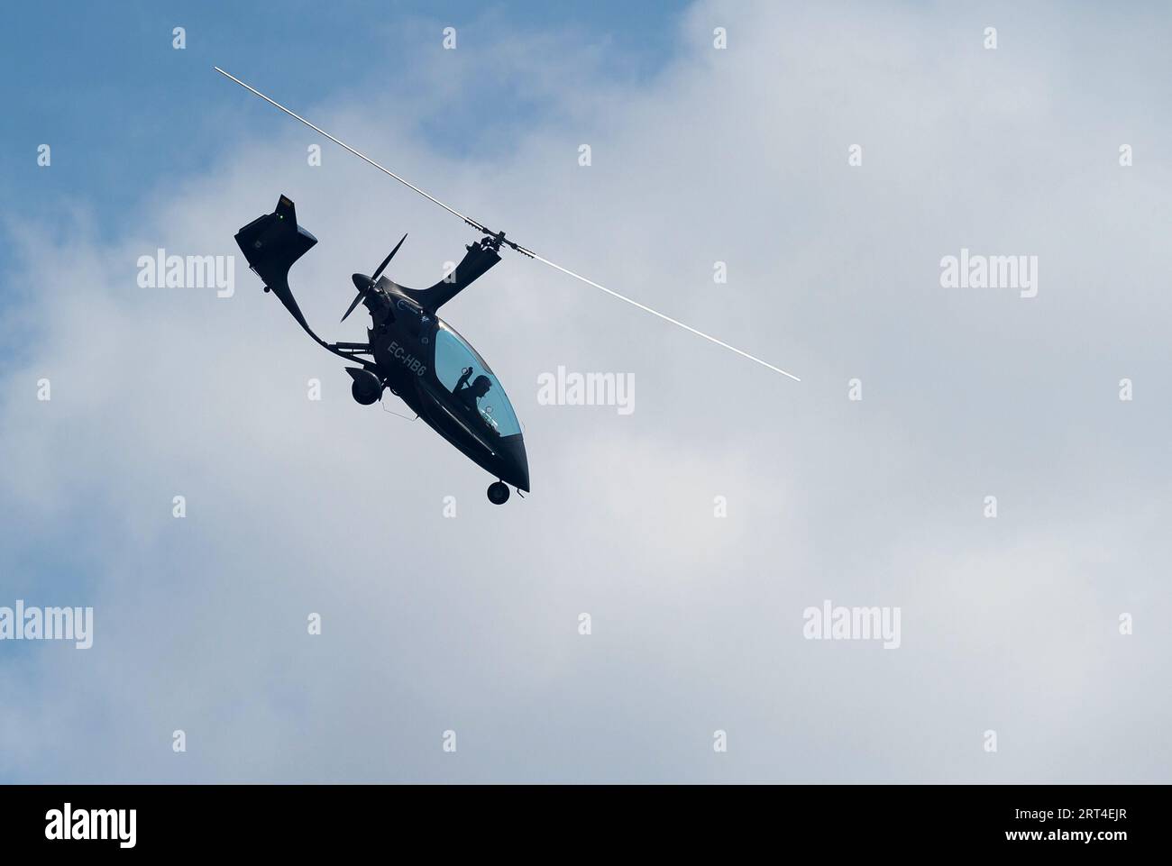 Malaga, Spain. 10th Sep, 2023. An autogyro is seen performing in the ...