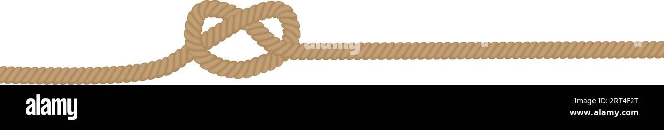 Long rope with knot. Tied knot, natural decorative cotton rope cartoon ...