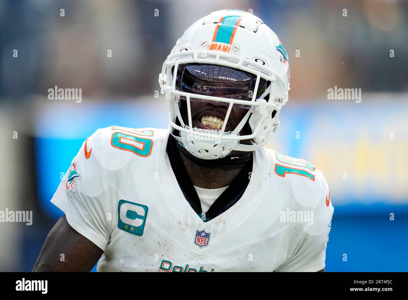 Miami Dolphins wide receiver Tyreek Hill celebrates his touchdown catch ...