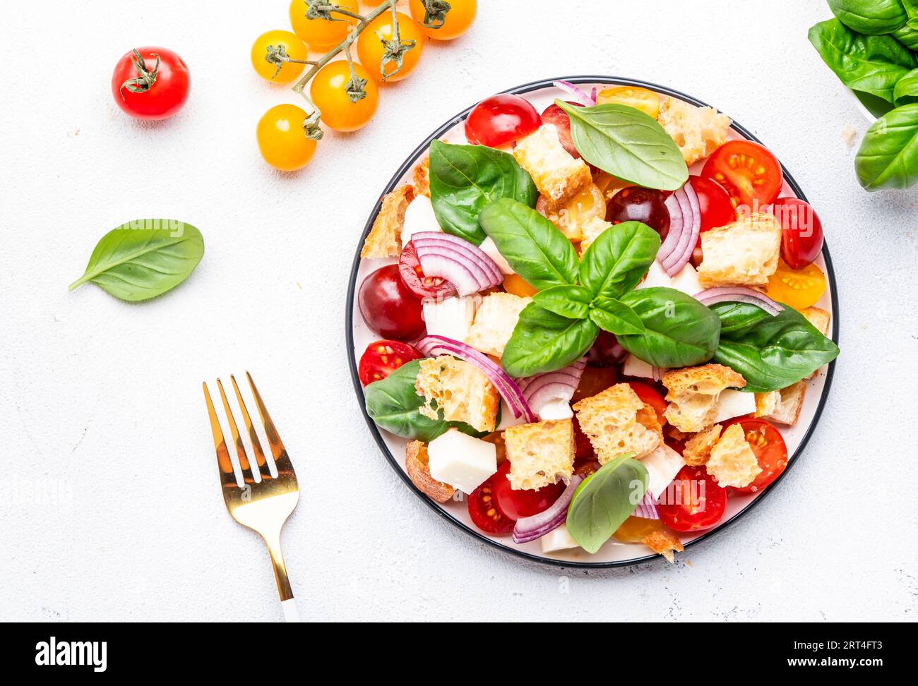 Panzanella vegetable salad with stale bread, colorful tomatoes, soft ...