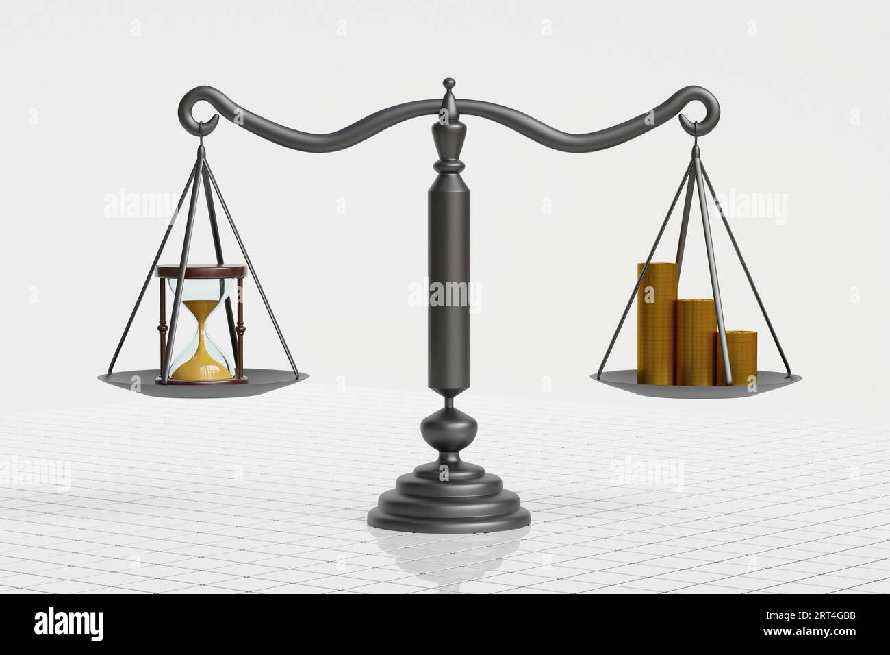 Composite artwork image collage 3d picture hourglass balance weights scale golden coins cash ...