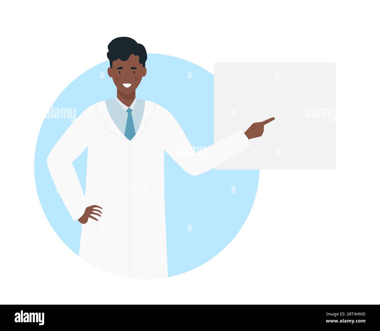 Smiling male doctor pointing at board. Hospital worker showing to blank ...
