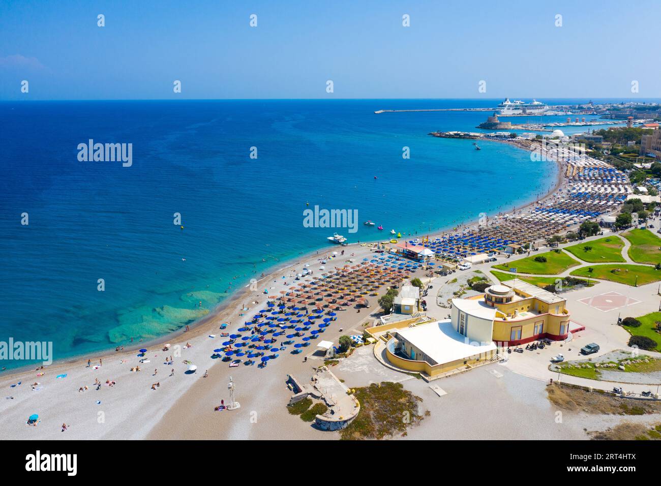 Aerial view of Elli beach on Rhodes island, Dodecanese, Greece, Europe ...