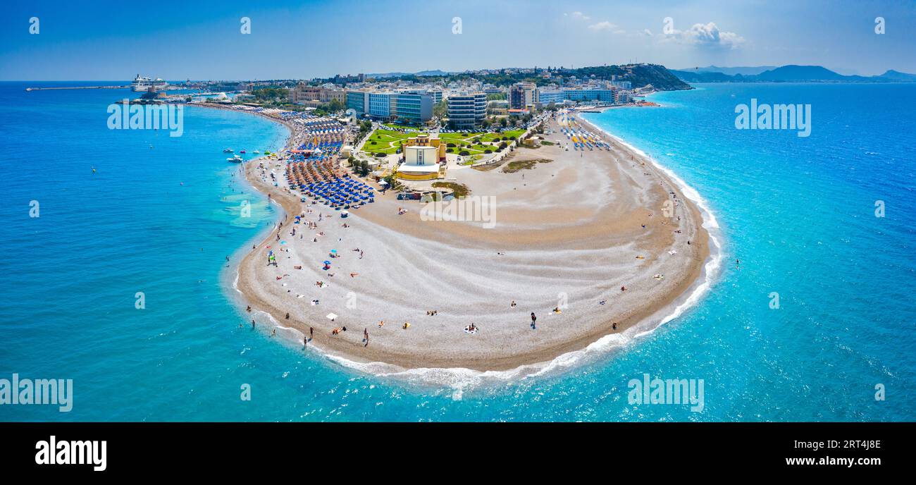 Aerial view of Elli beach on Rhodes island, Dodecanese, Greece, Europe ...