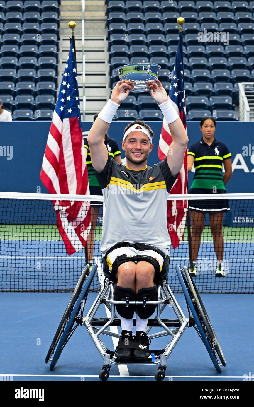 Alfie Hewett poses for a photo during trophy presentation following a wheelchair men's singles ...