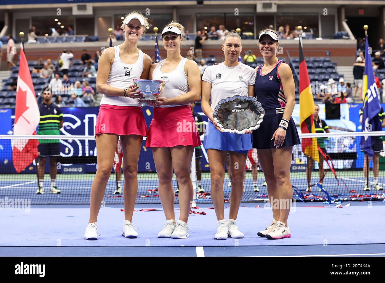 Erin Routliffe, Gabriela Dabrowski, Vera Zvonareva, and Laura Siegemund pose for a photo during ...