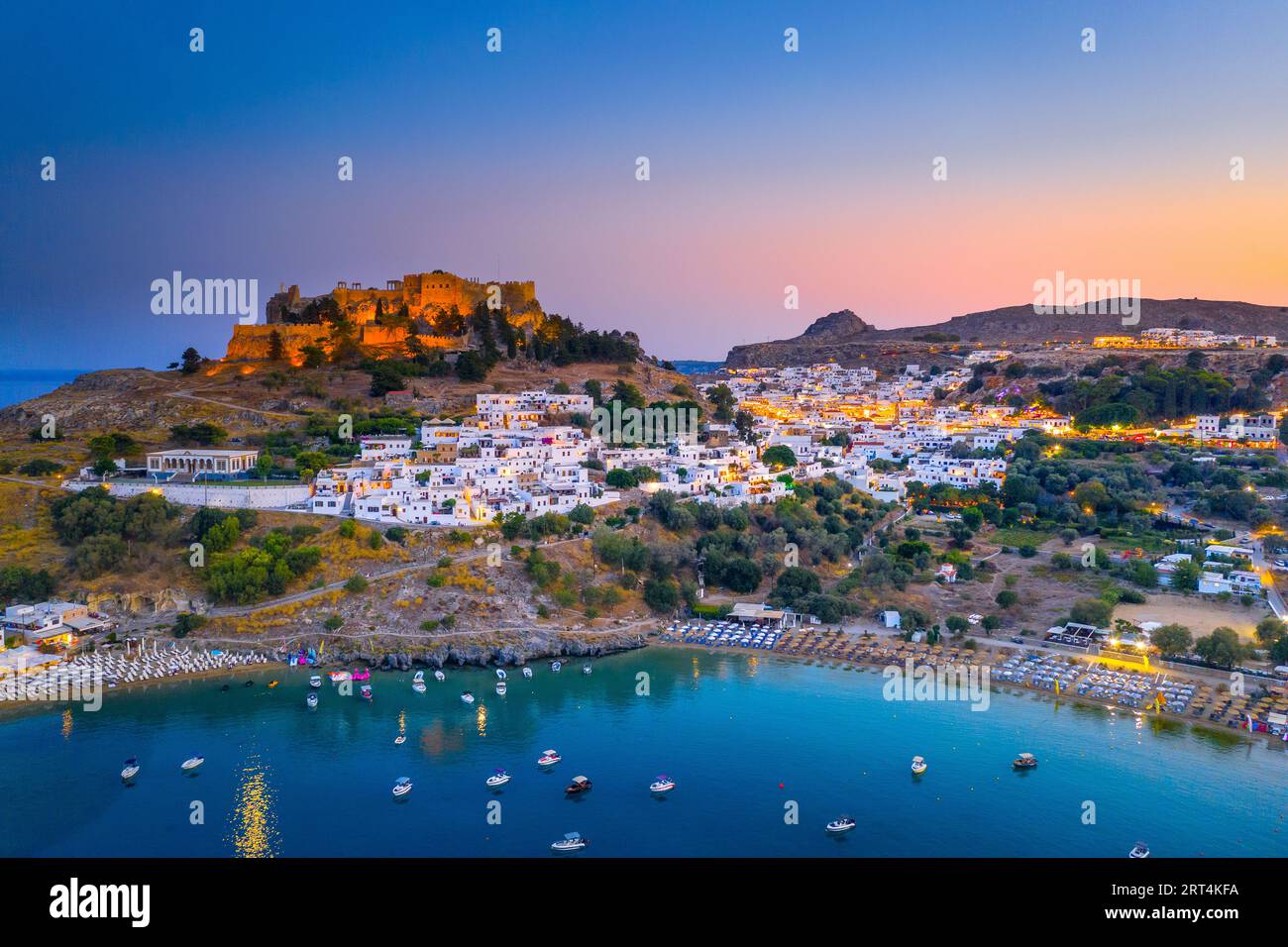 Panoramic view of Lindos village and Acropolis, Rhodes, Greece Stock ...