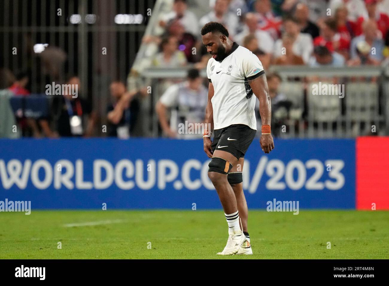 Fiji's Lekima Tagitagivalu leaves the field after being shown a yellow ...