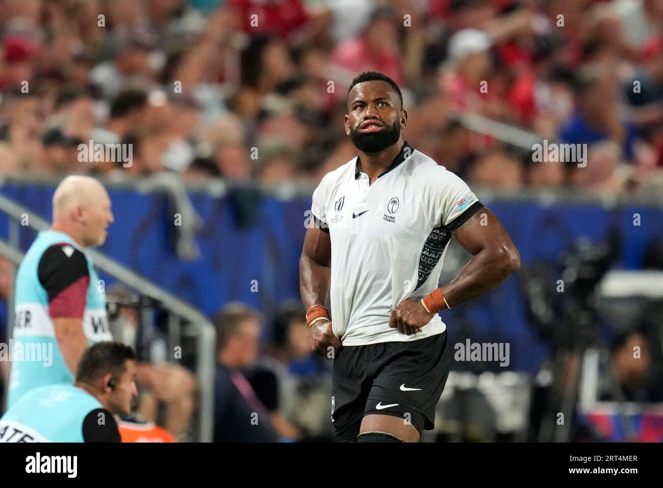 Fiji's Lekima Tagitagivalu leaves the field after being shown a yellow ...