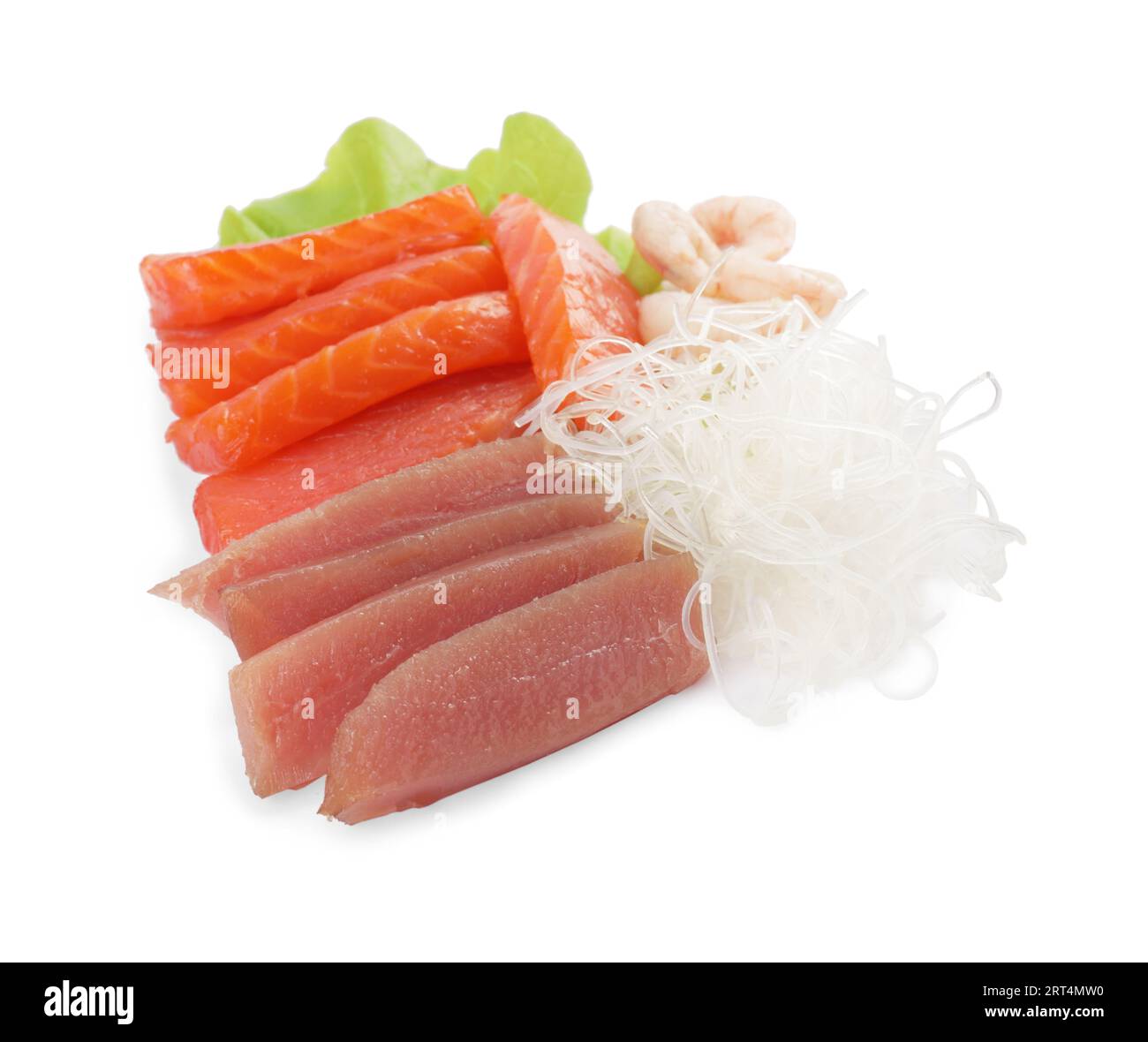 Delicious sashimi set of salmon, shrimps and tuna served with funchosa ...