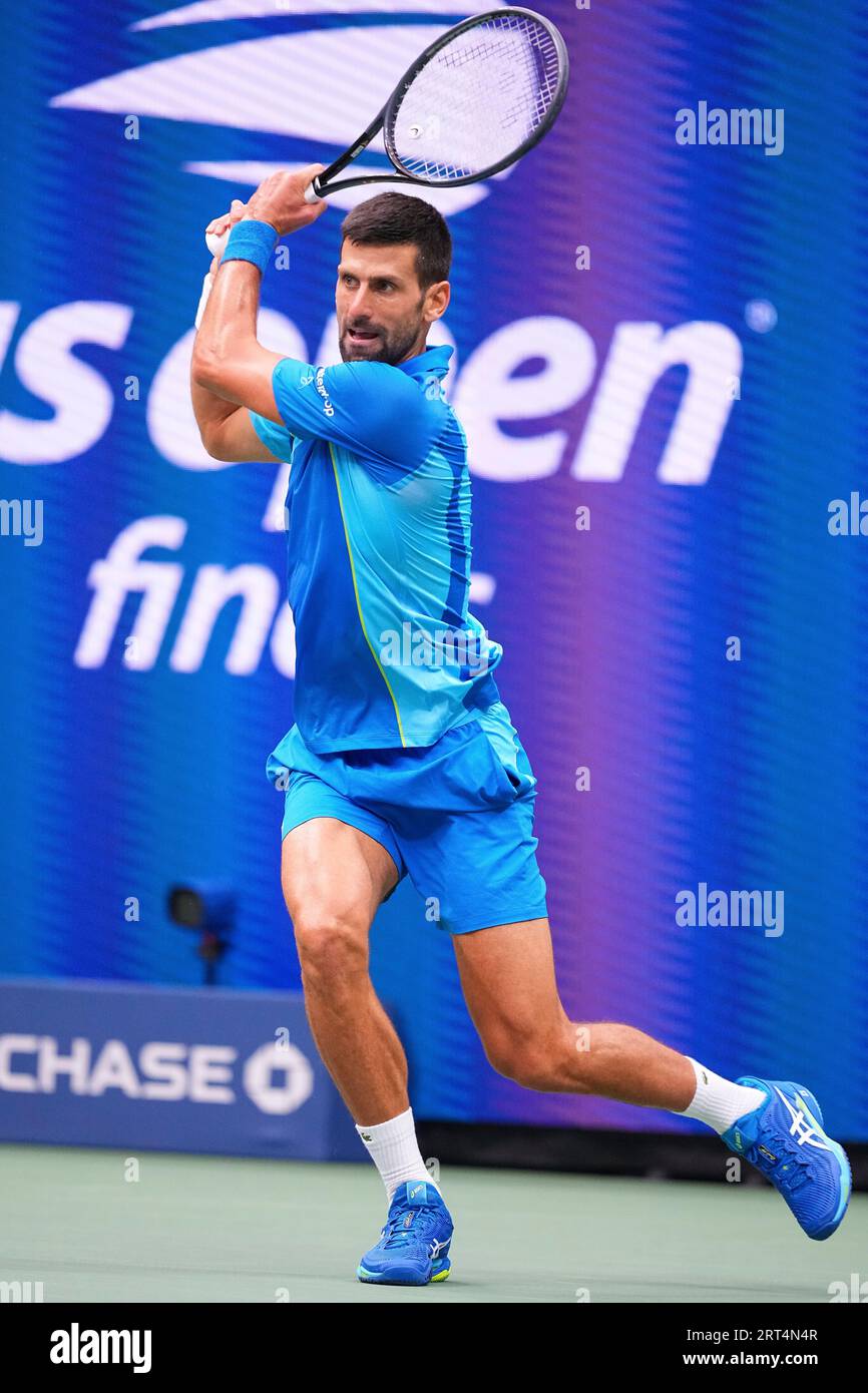 Novak Djokovic in action during a men's singles championship match at ...