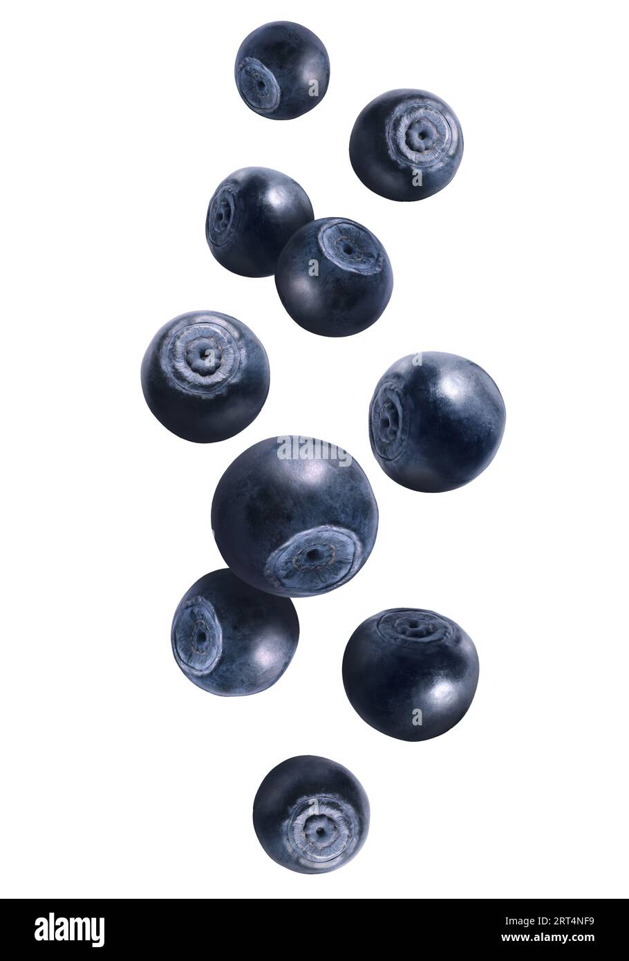 Many fresh ripe blueberries flying on white background Stock Photo - Alamy