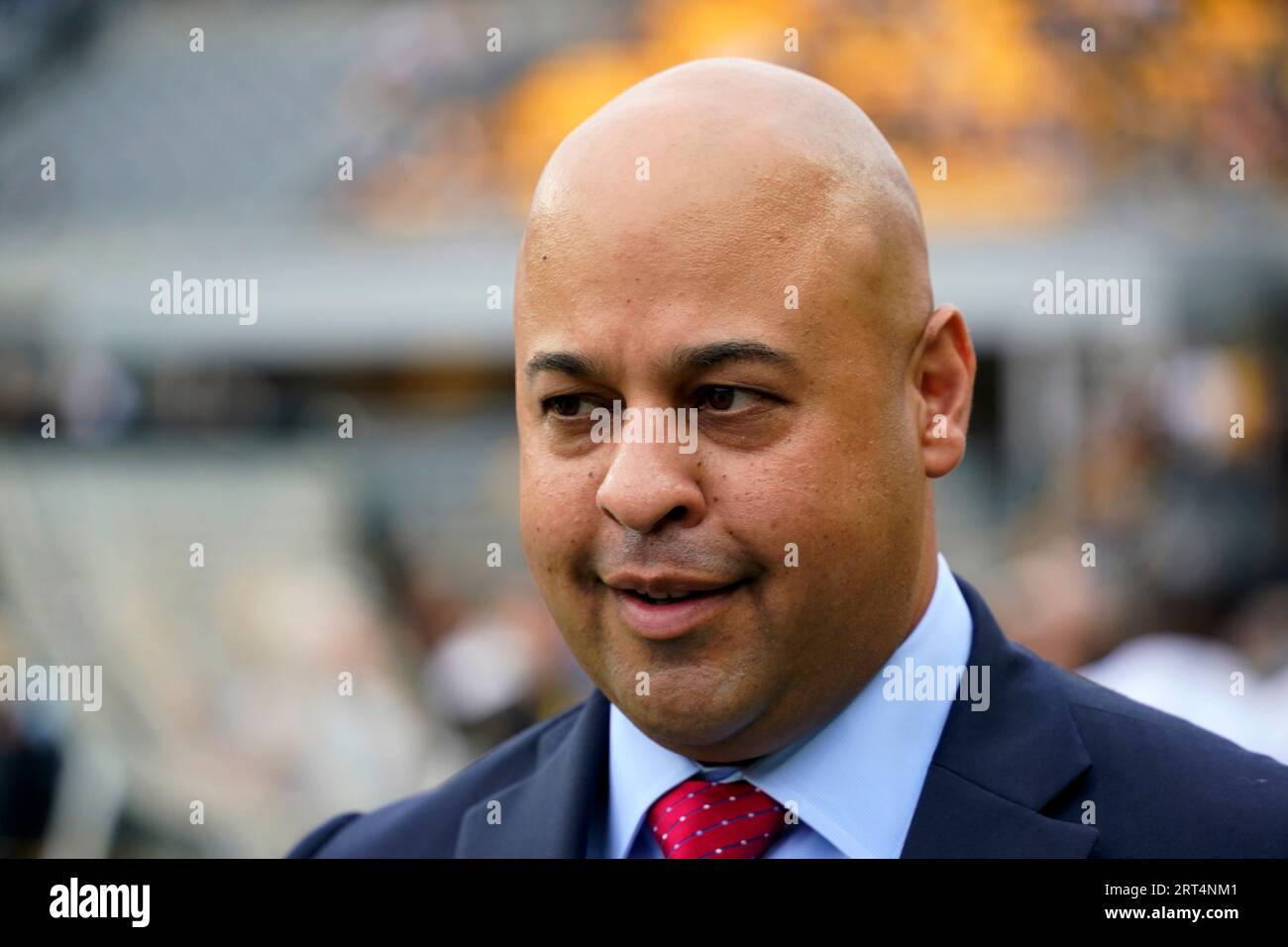 Pittsburgh Steelers general manager Omar Khan visits the field doing ...