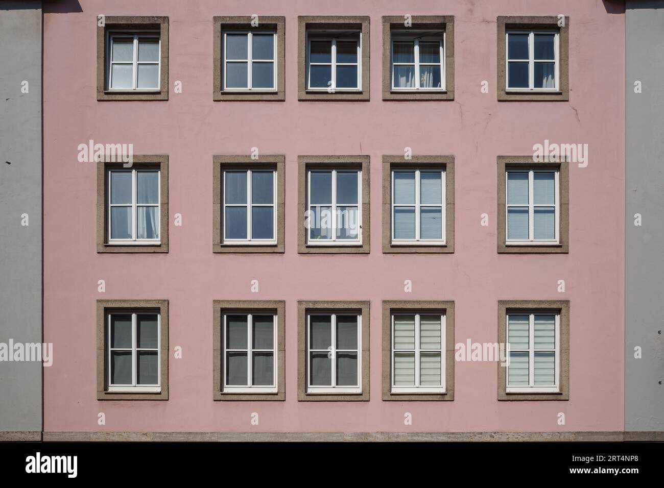 Outdoor front exterior view of typical old modern with rectangular ...