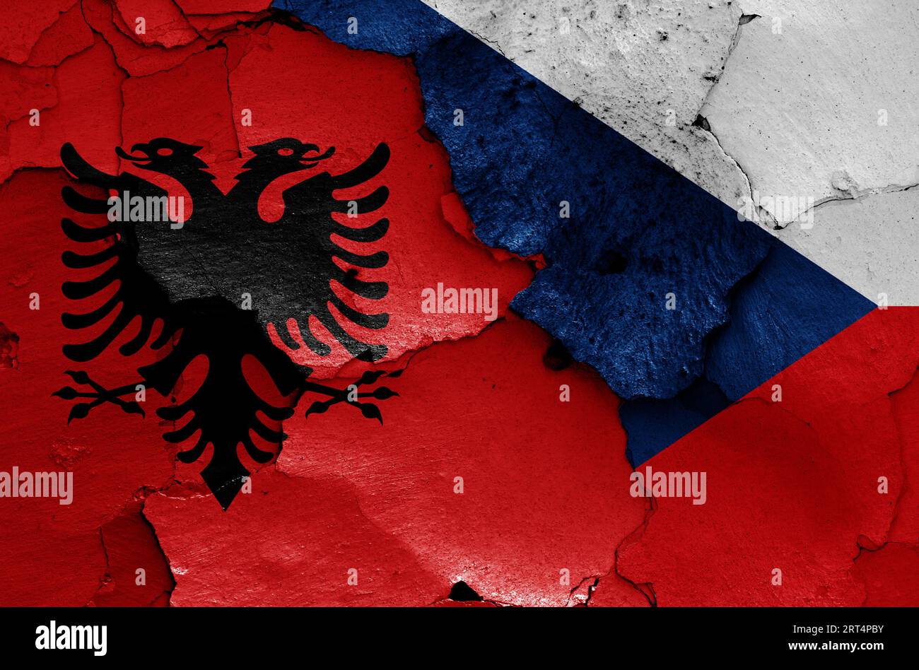 flags of Albania and Czechia painted on cracked wall Stock Photo - Alamy