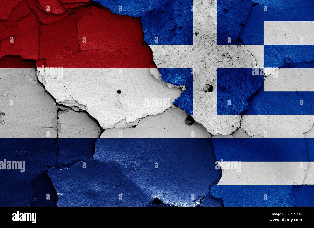 flags of Netherlands and Greece painted on cracked wall Stock Photo - Alamy