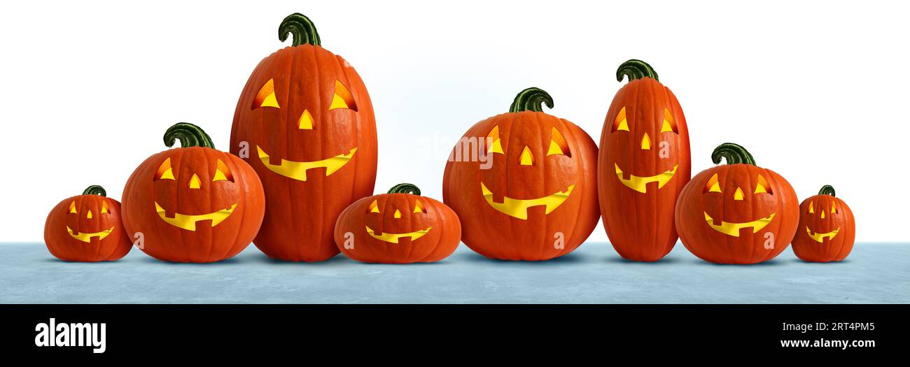 Happy Pumpkin Group and Halloween jack o lantern as pumpkins in a row ...