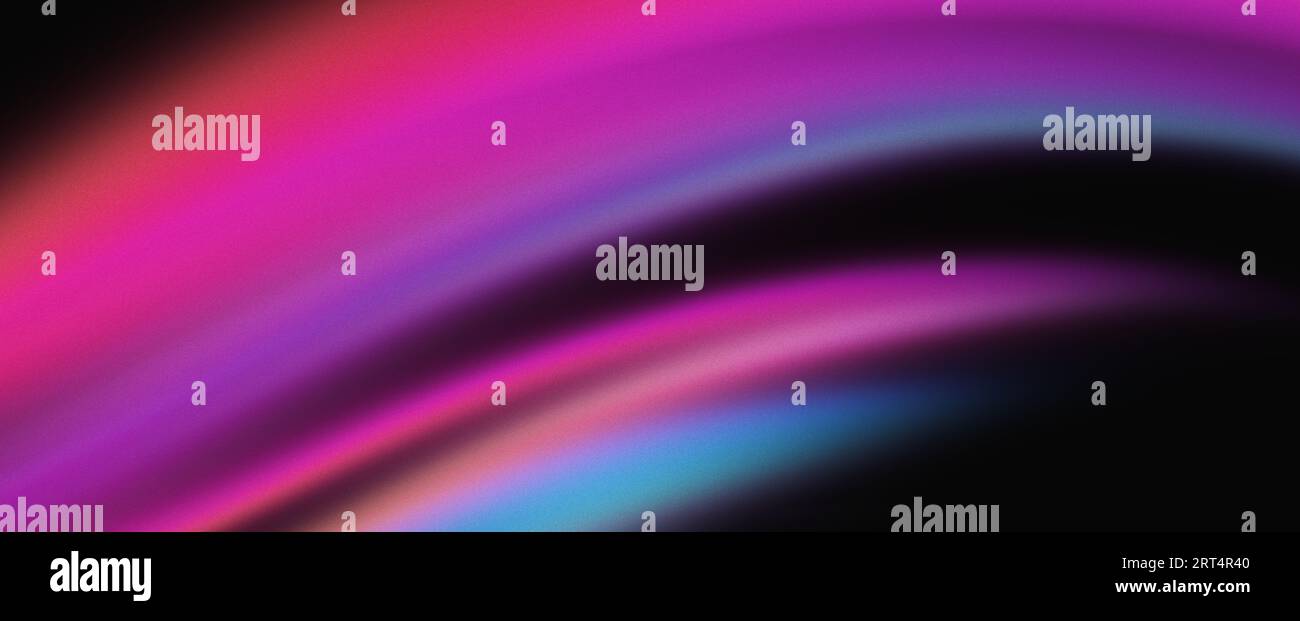 Purple magenta pink blue abstract color wave black background grainy ...