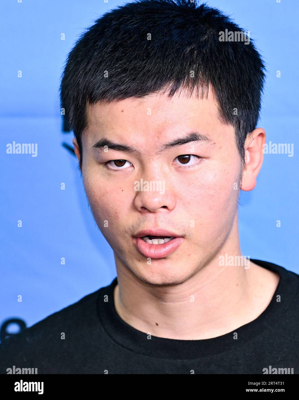 Tenshin Nasukawa of Japan talks to the media during a public workout in ...