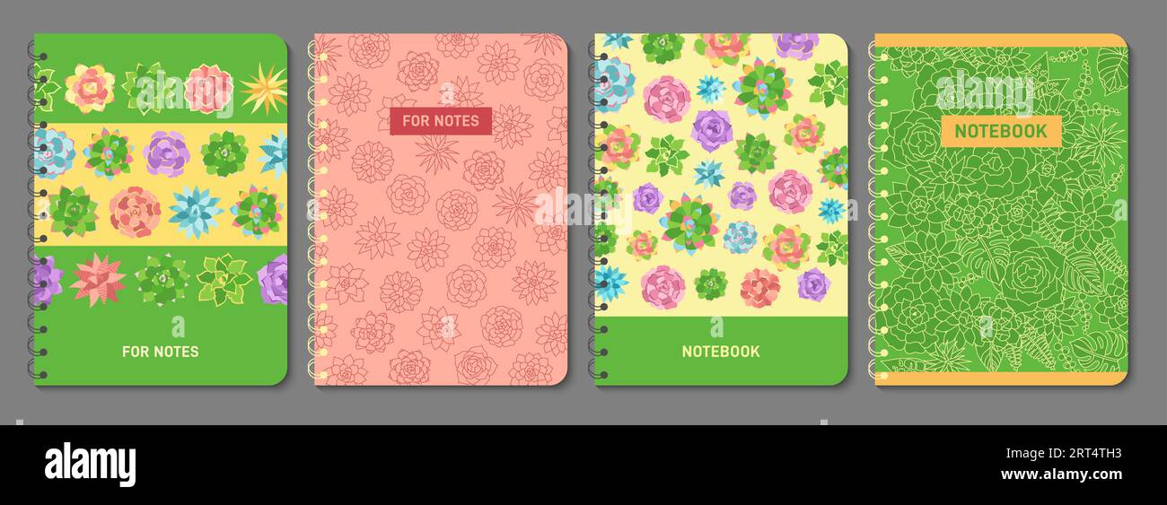 Succulent houseplant notebook cover template set. Exotic tropical home ...