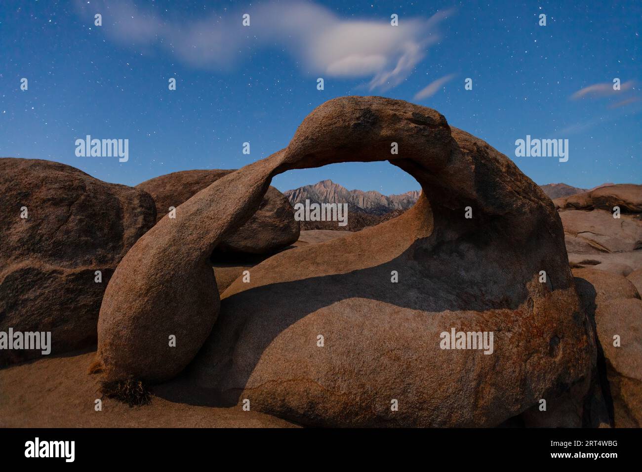 Mobius Arch and stars under moon light, Alabama Hills, Sierra Nevada ...