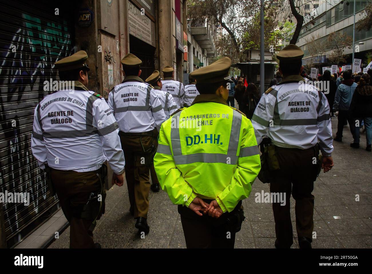 Santiago, Chile. 10th Sep, 2023. Chilean police officers watch the ...