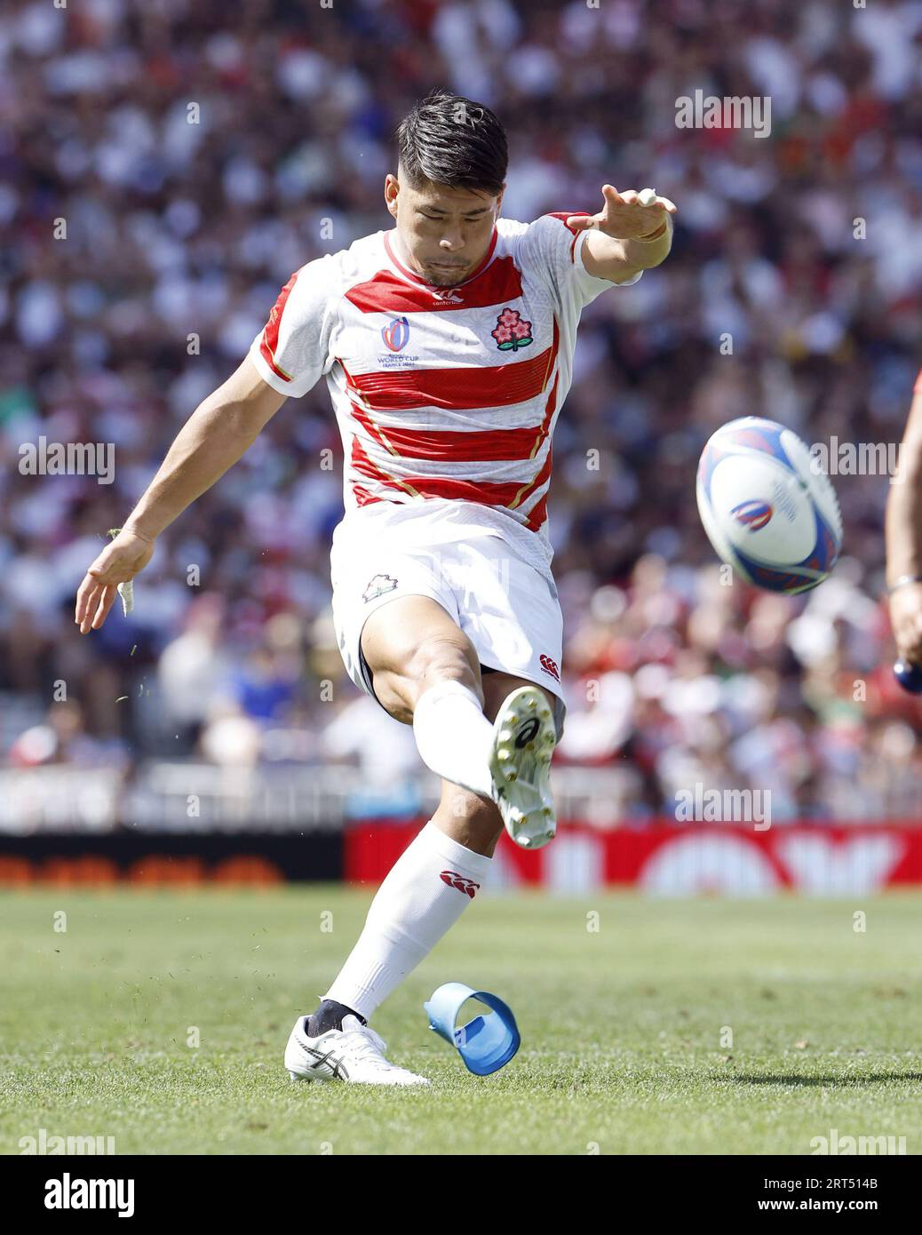 Japan's Rikiya Matsuda kicks a conversion during the second half of a ...