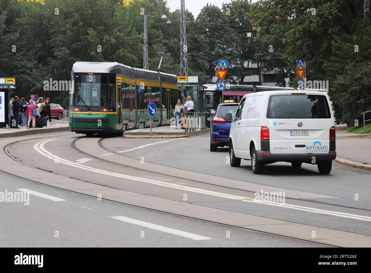 Helsinki, Finland - September 5, 2023: People, tram and traffic at the ...