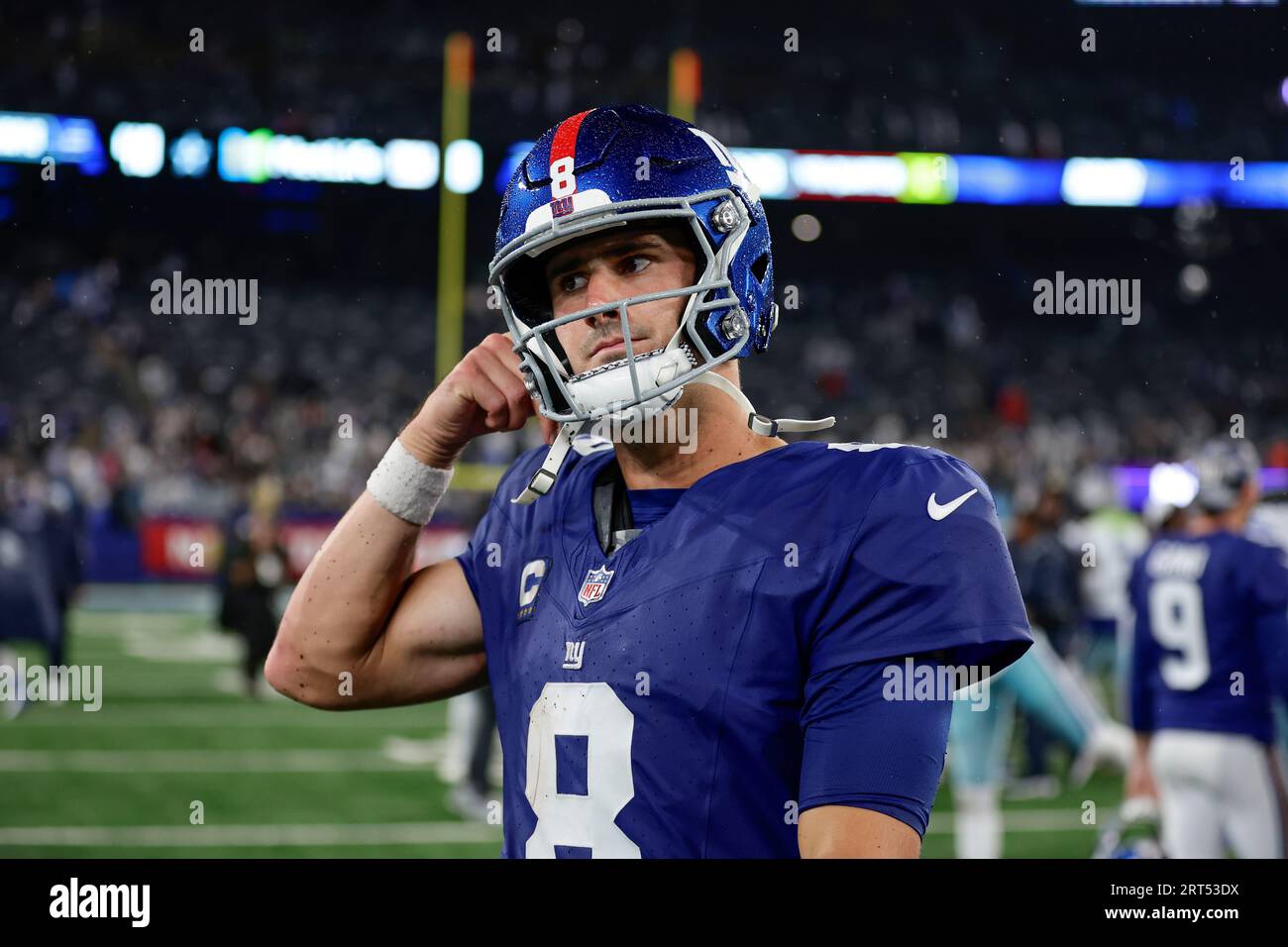 New York Giants quarterback Daniel Jones leaves the field after an NFL ...