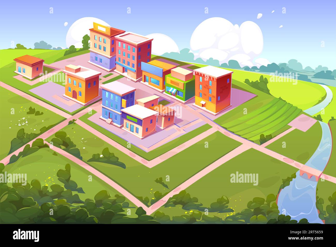 Isometric map of city streets with buildings. Vector cartoon ...