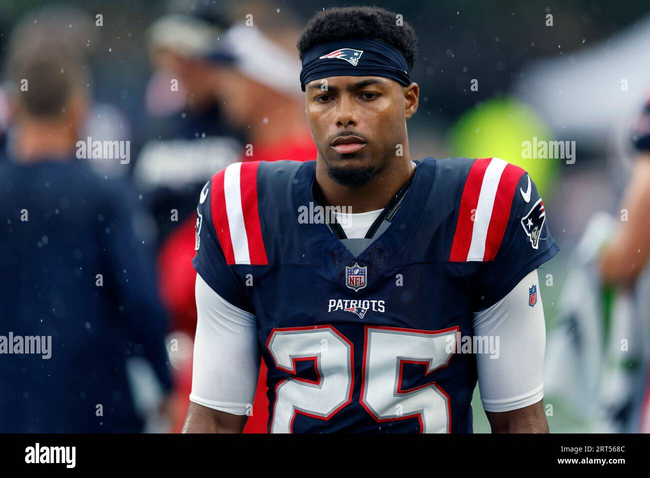 New England Patriots cornerback Marcus Jones on the sidelines during ...
