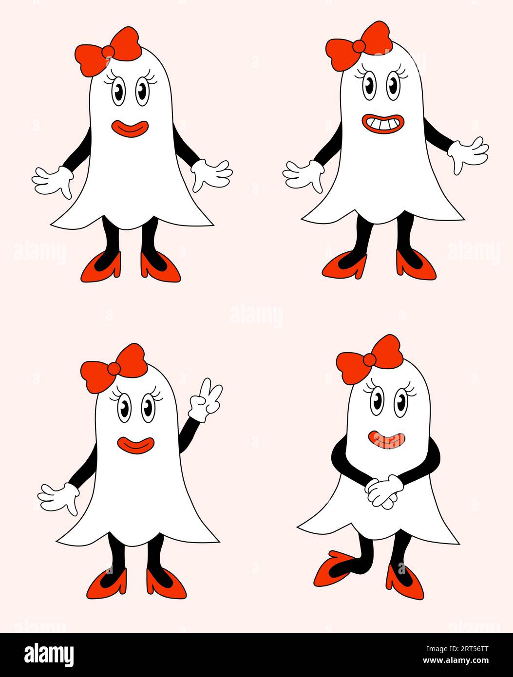 Retro set 70s 60s 80s Hippie Groovy Halloween Ghosts cute girls. Show ...