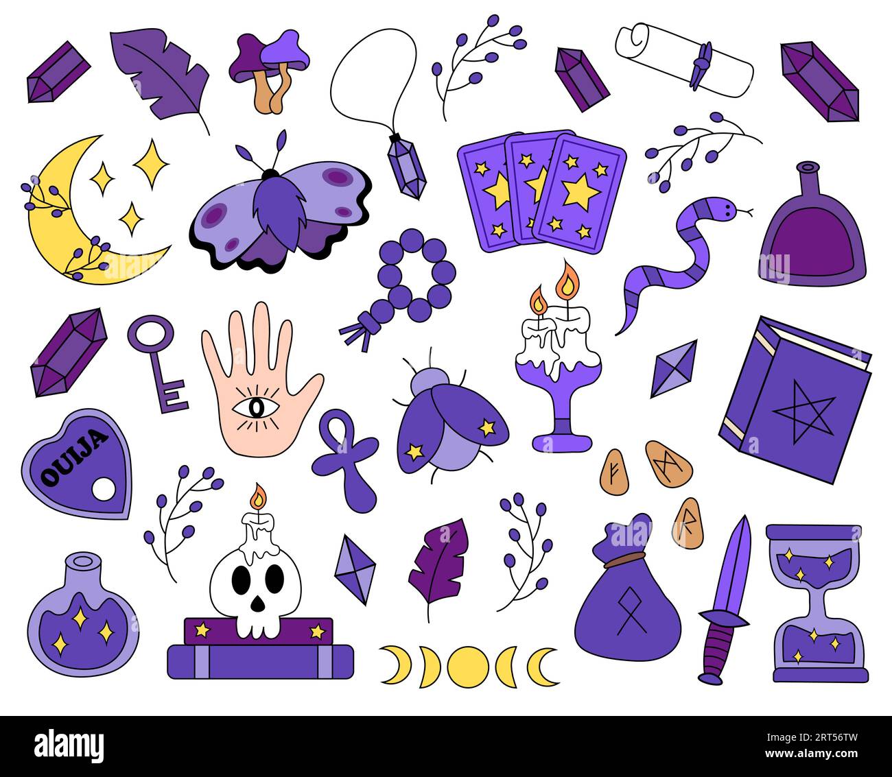 Fortune teller esoteric set. Magic ball, Ank, moth, card tarot, snake ...