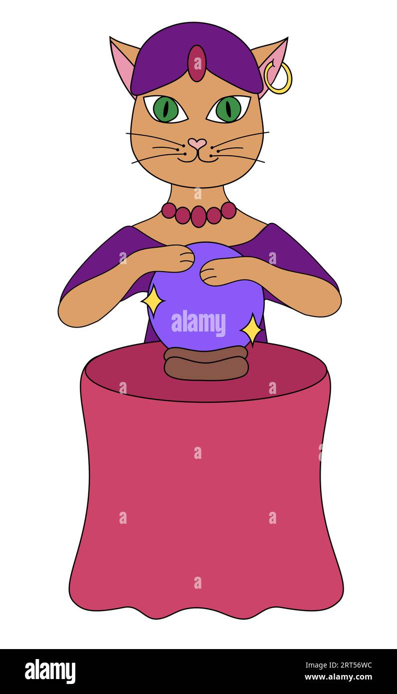 Cat fortune teller. Reading the future in magic ball. Magic and ...