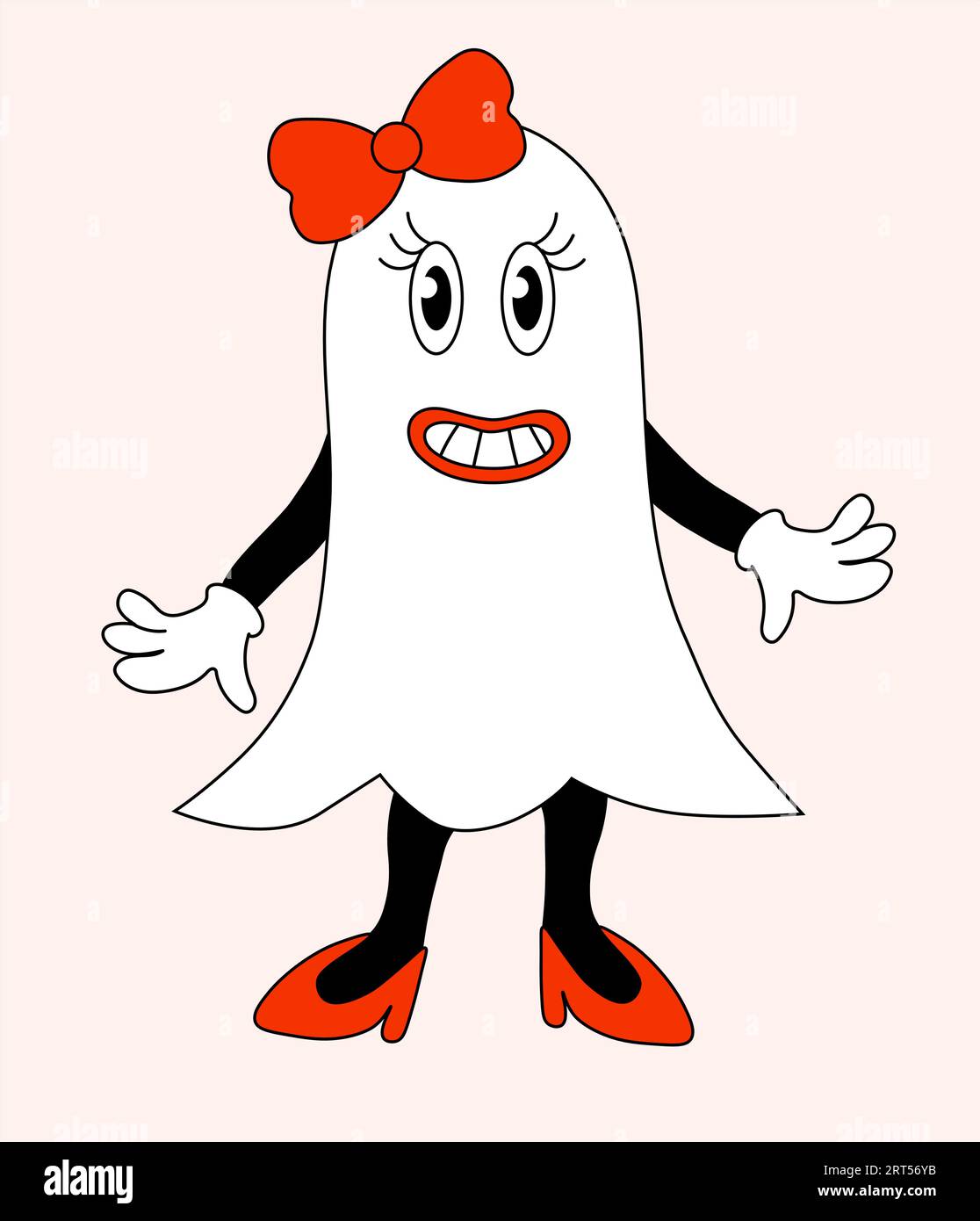 Retro Groovy Halloween Ghost Cute Girl Smile Vector Flat Stock Vector Image And Art Alamy