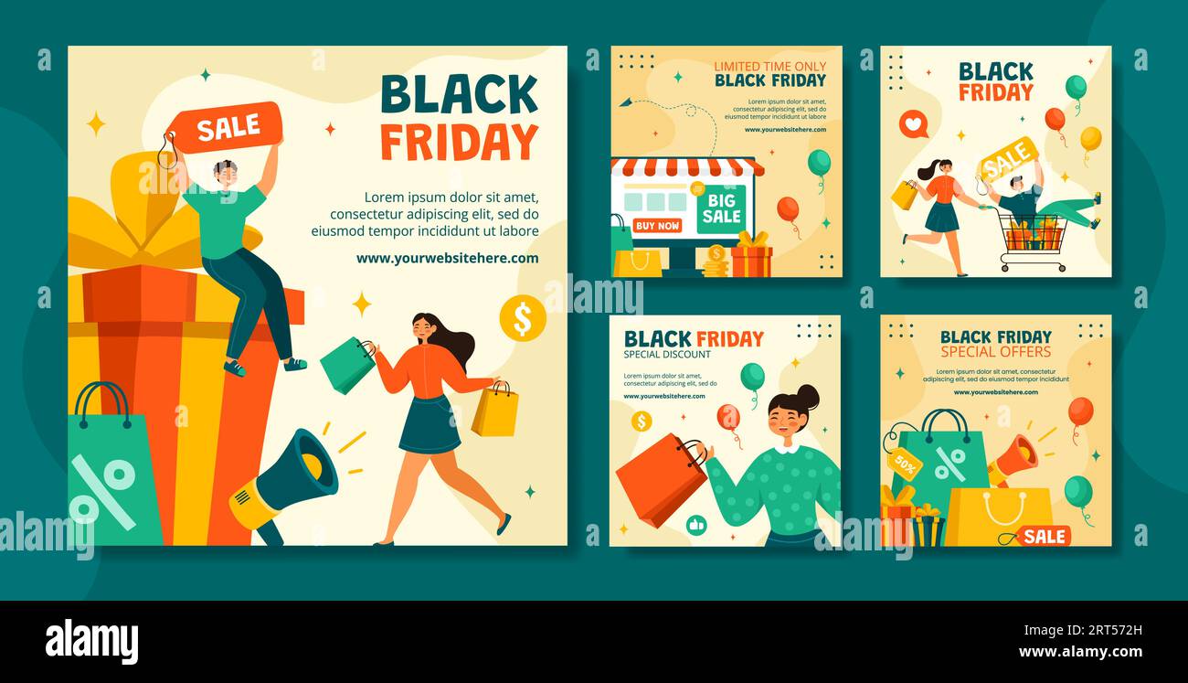 Black Friday Sale Event Social Media Post Flat Cartoon Hand Drawn ...