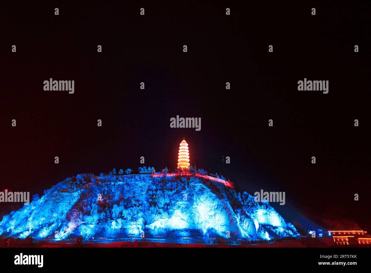 Night Scenery of Baota Mountain in Yan'an, Shaanxi Province, China ...