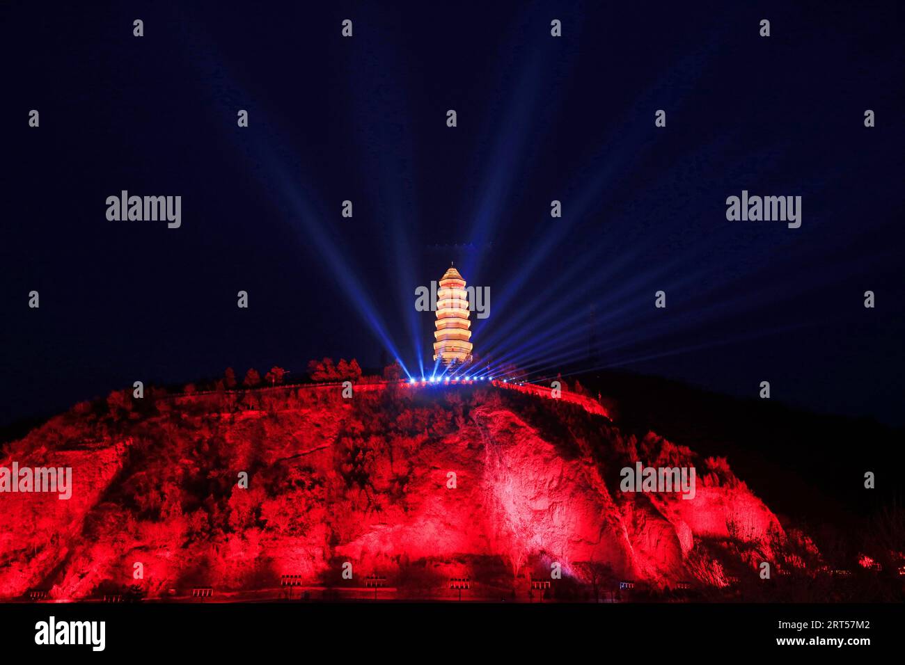 Night Scenery of Baota Mountain in Yan'an, Shaanxi Province, China ...