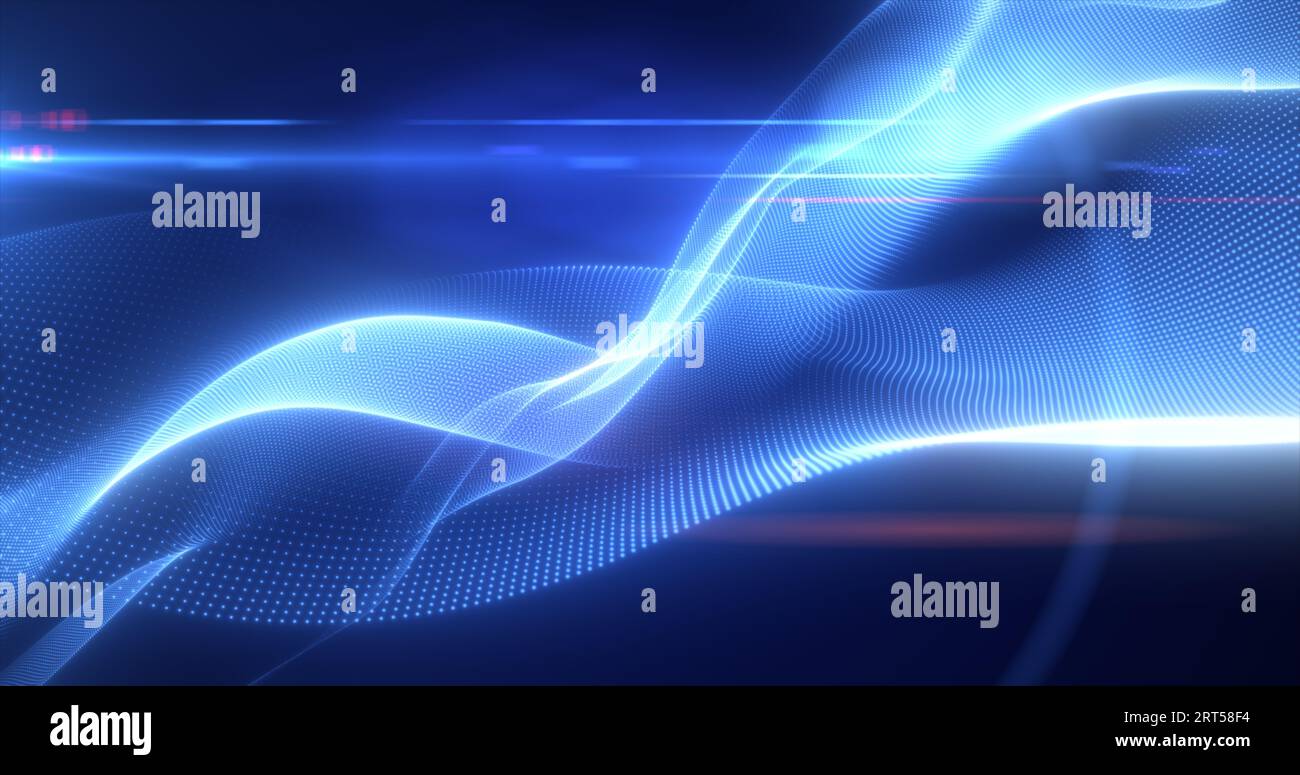 Blue glowing magic waves from energy particles abstract background ...