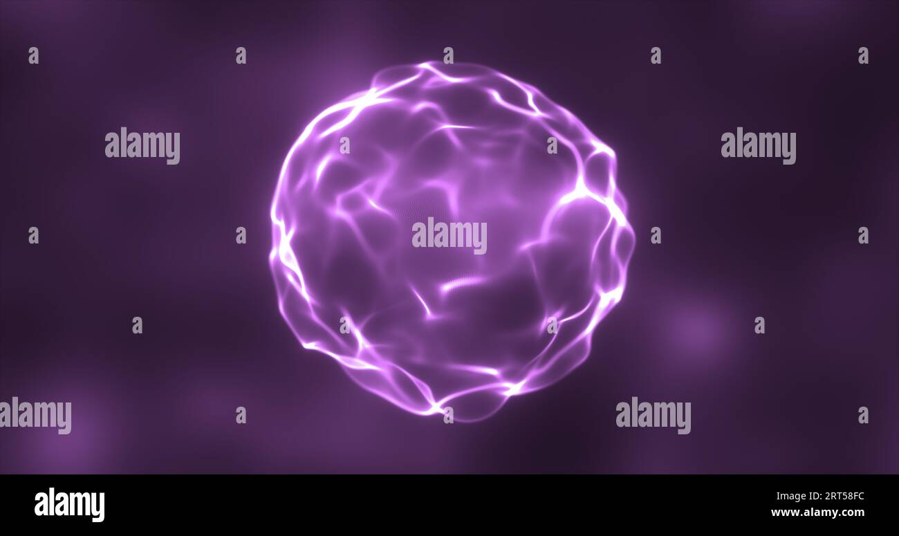 Abstract purple energy round sphere glowing with particle waves hi-tech digital magic abstract ...