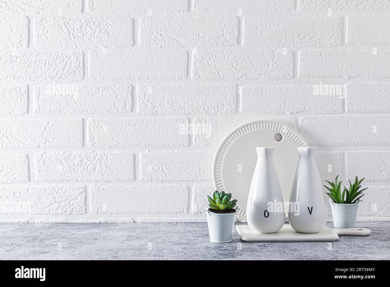 Beautiful kitchen background in white tones in a minimalist style. A ...