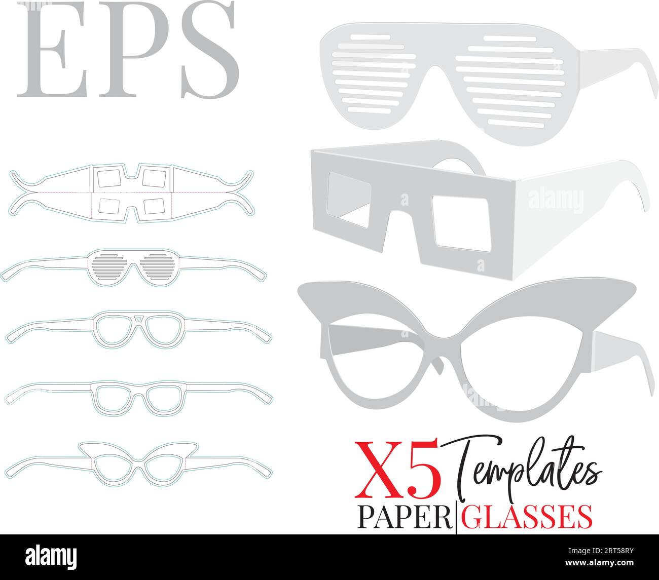 Party glasses template, vector with die cut, laser cut layers. Cat eye ...