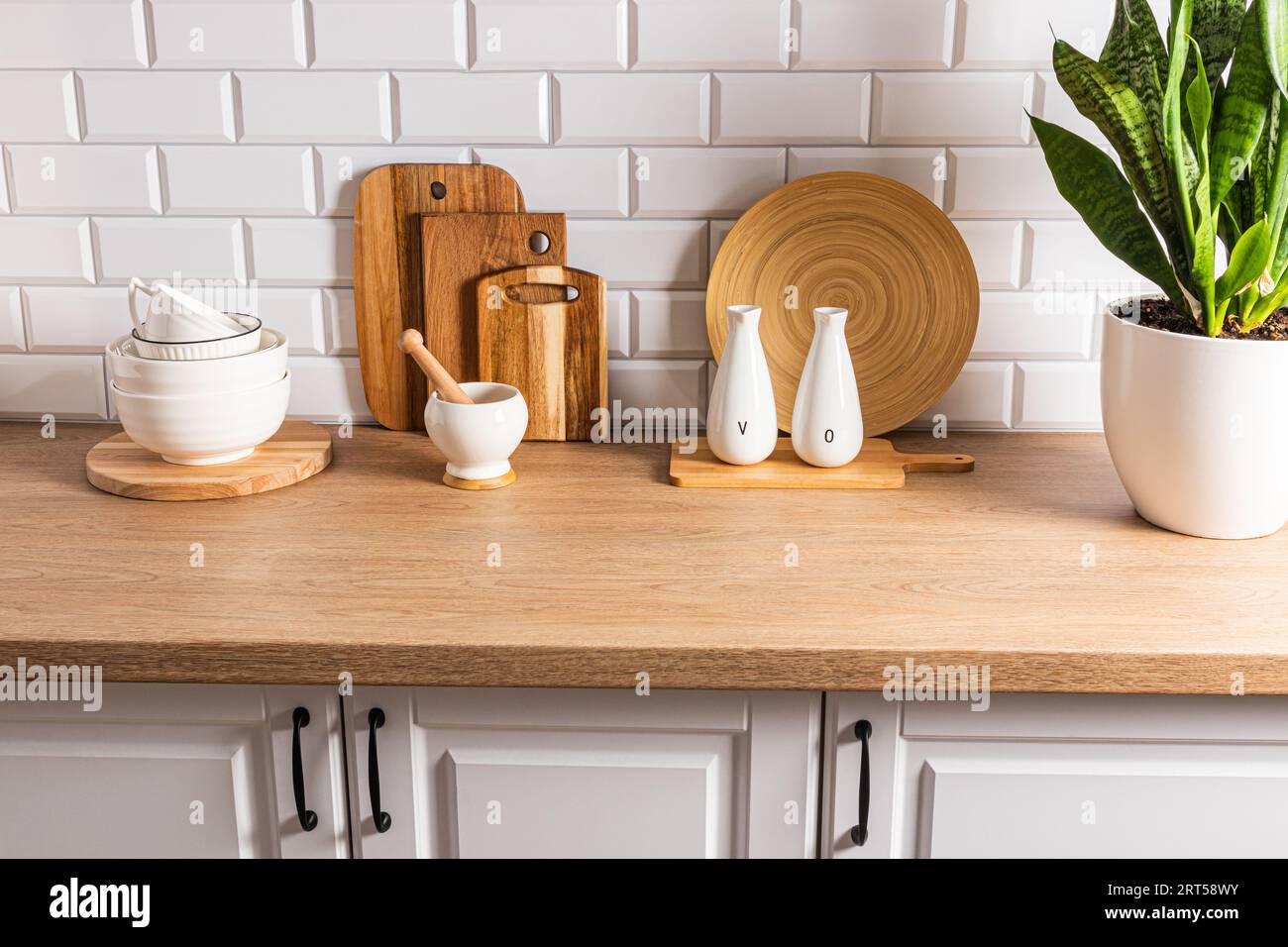 Beautiful kitchen background with different items and kitchen utensils ...